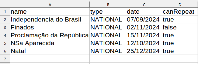 Feriados | fSense - Documentação